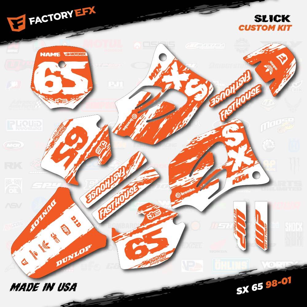 Orange & White Slick Racing Graphics Kit fit 98-01 KTM 65sx 65 sx Decal ...