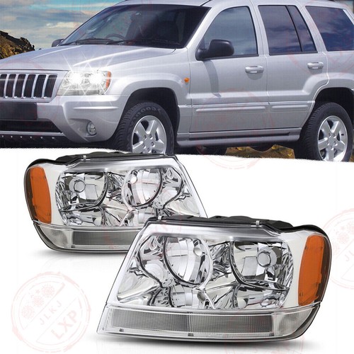 FOR JEEP GRAND CHEROKEE 99-04 WJ LAREDO LIMITED CHROME/AMBER HEADLIGHTS ...