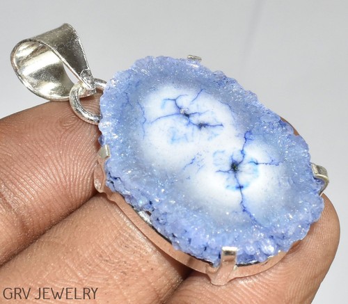 Blue Solar Quartz Gemstone 1.6" Handmade Pendant 925 Silver Plated U478 ...