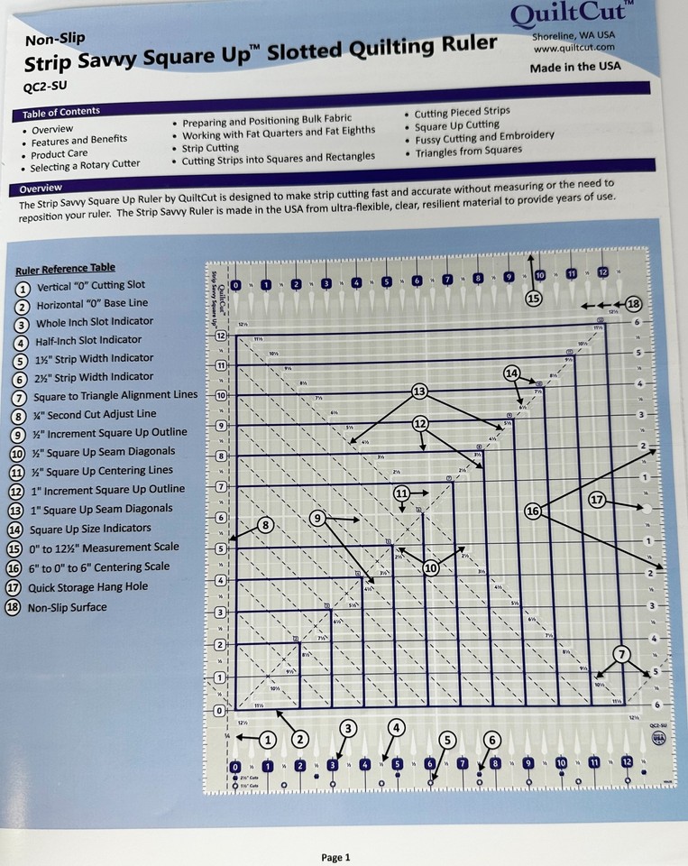 Quilting Ruler Quiltcut Strip Savvy square up slotted quilting ruler ...