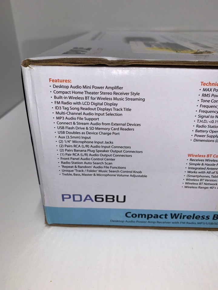 Pyle PDA6BU Compact Wireless BT Stereo Amplifier Home Theater Style ...
