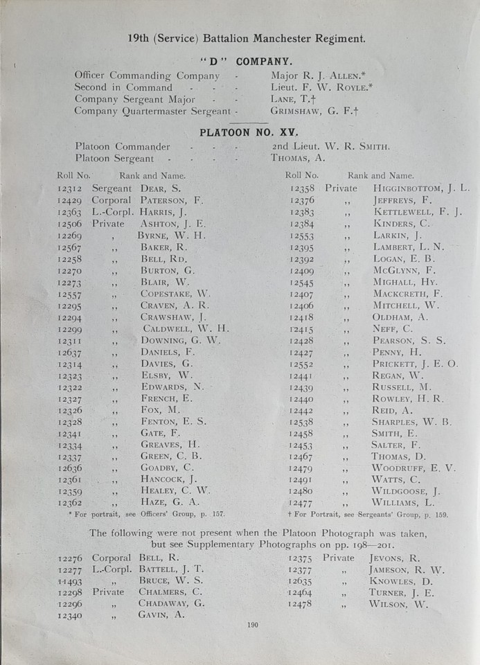 1917 WW1 PRINT MANCHESTER REGIMENT 19TH SERVICE BATTALION D COMPANY ...