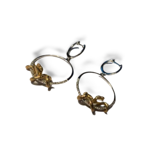 Stunning 14K 2-Tone Two-Tone Gold Diamond Snake Animal Loop Earrings | eBay