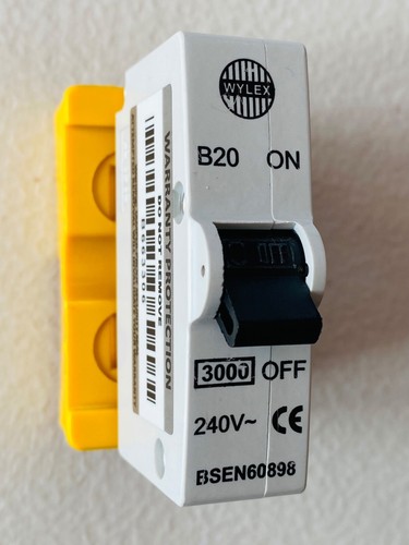 WYLEX 20A Type B Push/Plug-In Circuit Breaker ~B20 20 Amp MCB ~Inc ...