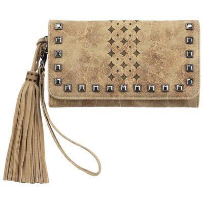 Angel Ranch Western Womens Wallet Metal Crystals Fringe Beige ...