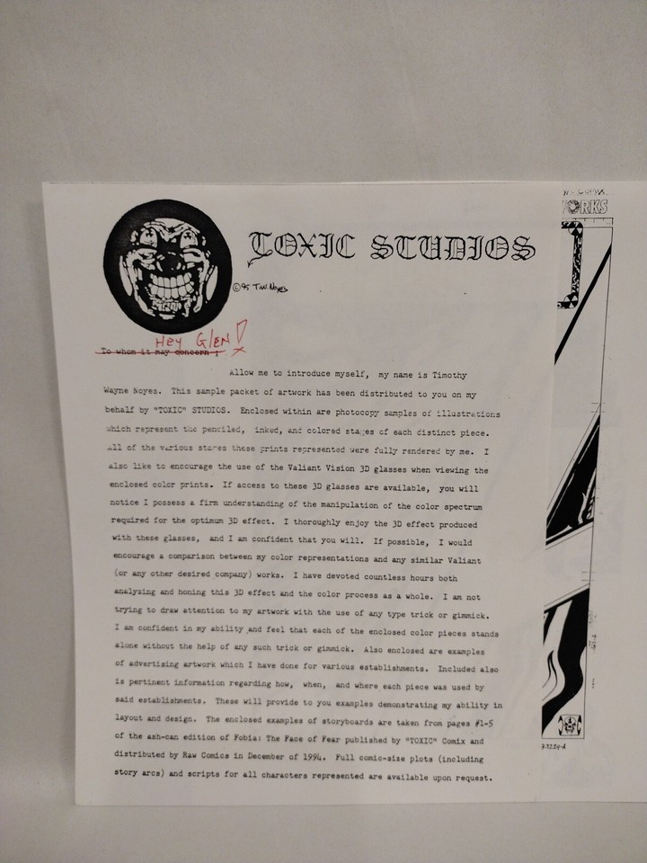 Timothy Noyes (1995) Toxic Studios Fobia Comic 22 pc Submission Portfolio Set | eBay