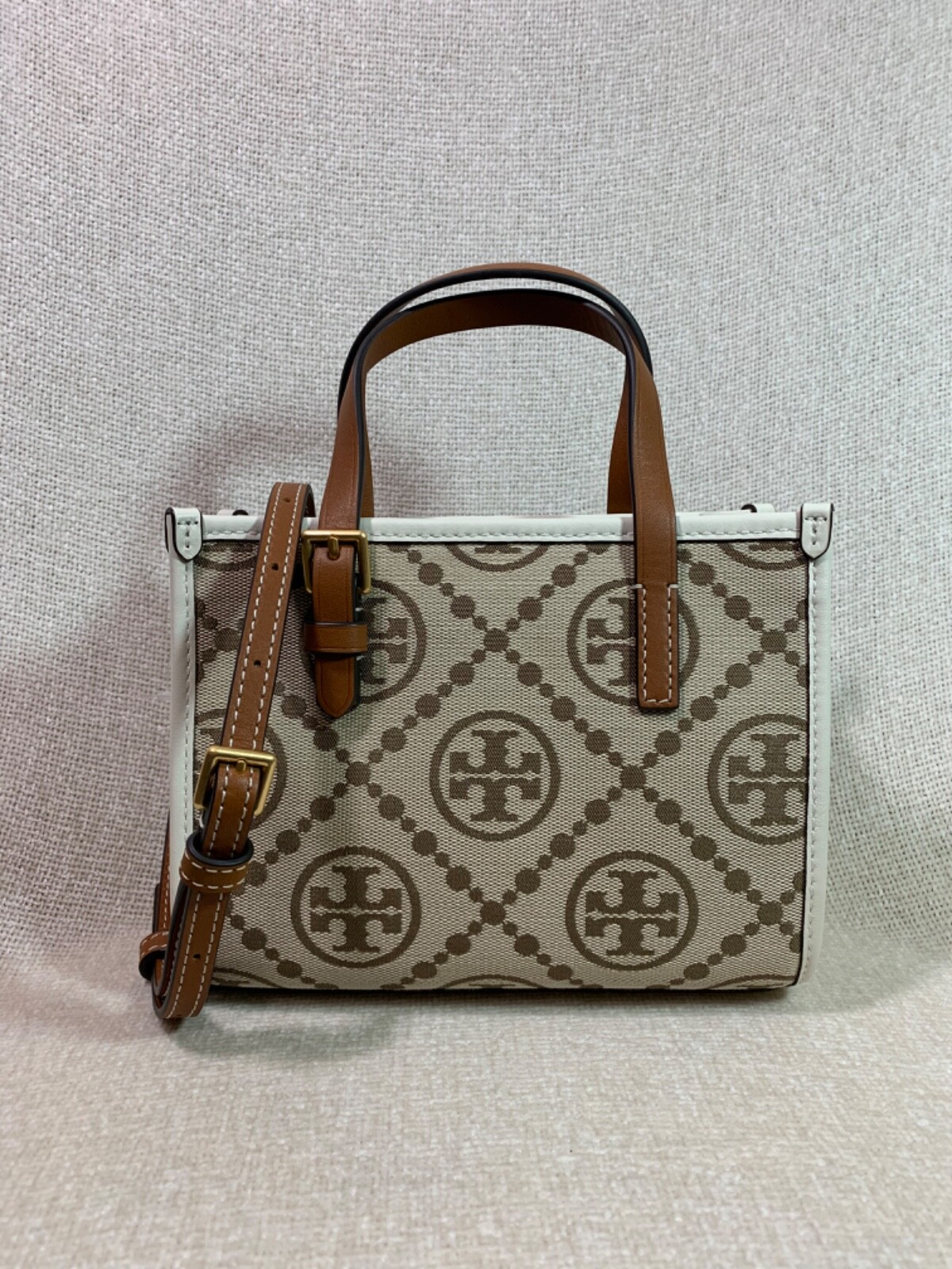 NEW Tory Burch T Monogram Hazel/Ivory Jacquard Mini Tote w/ Crossbody ...