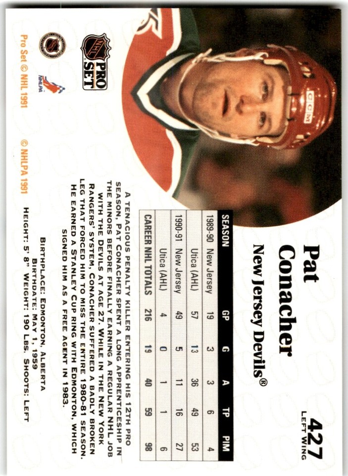 1991 Pro Set #427 Pat Conacher New Jersey Devils | eBay