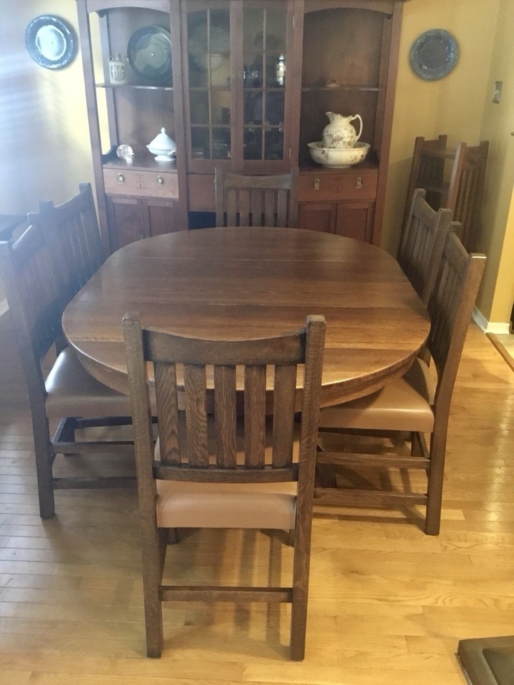 Antique Gustav Stickley Round Mission Oak Dining Table/two leaves and ...