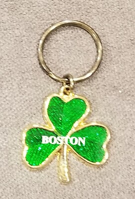 Vintage Boston Irish 3 Leaf Clover Green Enamel Keychain 1.75" Made in ...
