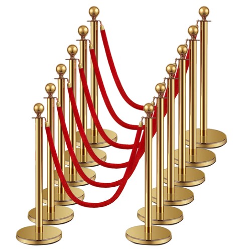 6-12pcs Gold Stanchion Posts Queue Pole W/ Velvet Ropes Crowd Control ...