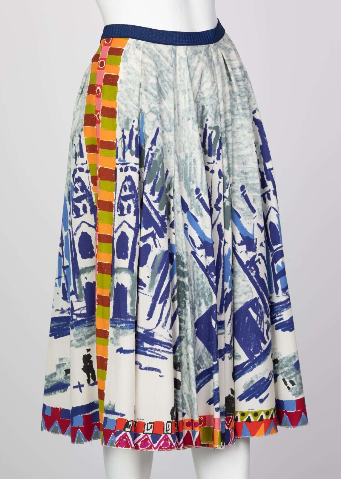 Prada Vintage Spring 2004 Postcard Cathedral Print Cotton Circle Midi ...