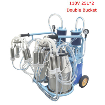 110V Electric Piston Milking Machine Bucket Milker 24 Cows/H Double ...