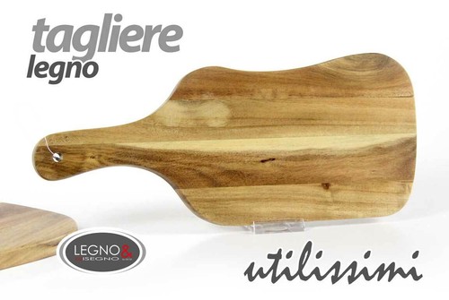 TAGLIERE CLASSICO CUCINA IN LEGNO ACACIA 40*16*2 CM CON MANICO IRR ...