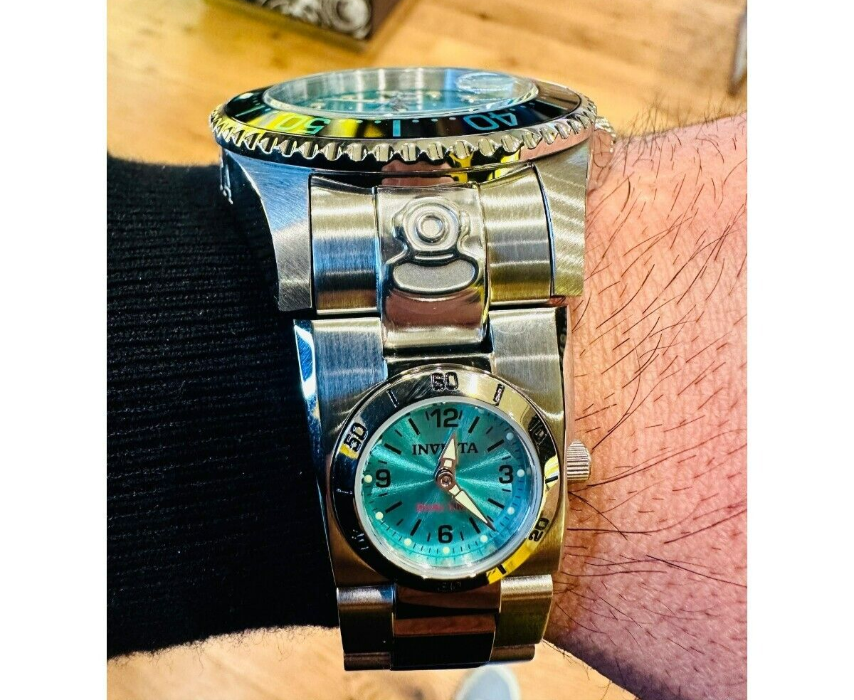 Invicta Grand Diver Mens Blue Dial Dual Time Automatic Quartz Steel ...