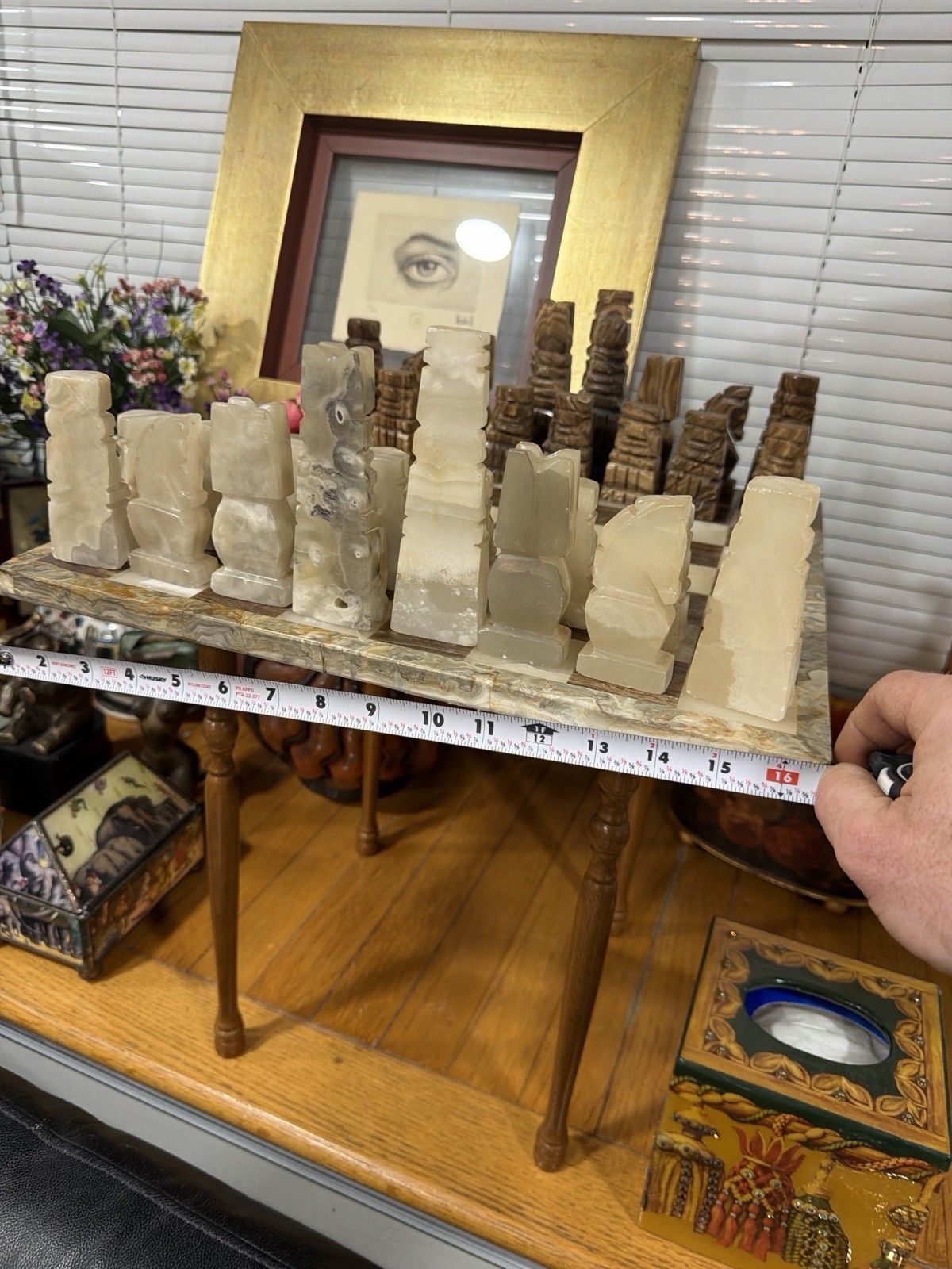 RARE Aztec Onyx Marble Stone Hand Carved Brown Cream Chess Set 15.5 ...