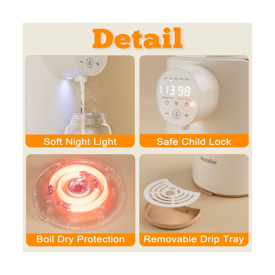 Instant Water Warmer, 2L Baby Formula Dispenser, 5 Temperature Cont ...