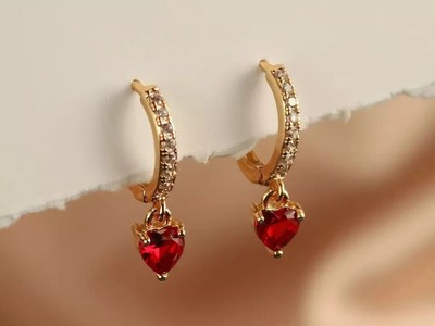 2Ct Heart Shape Simulated Red Ruby Drop Dangle Earrings 14k Yellow Gold ...
