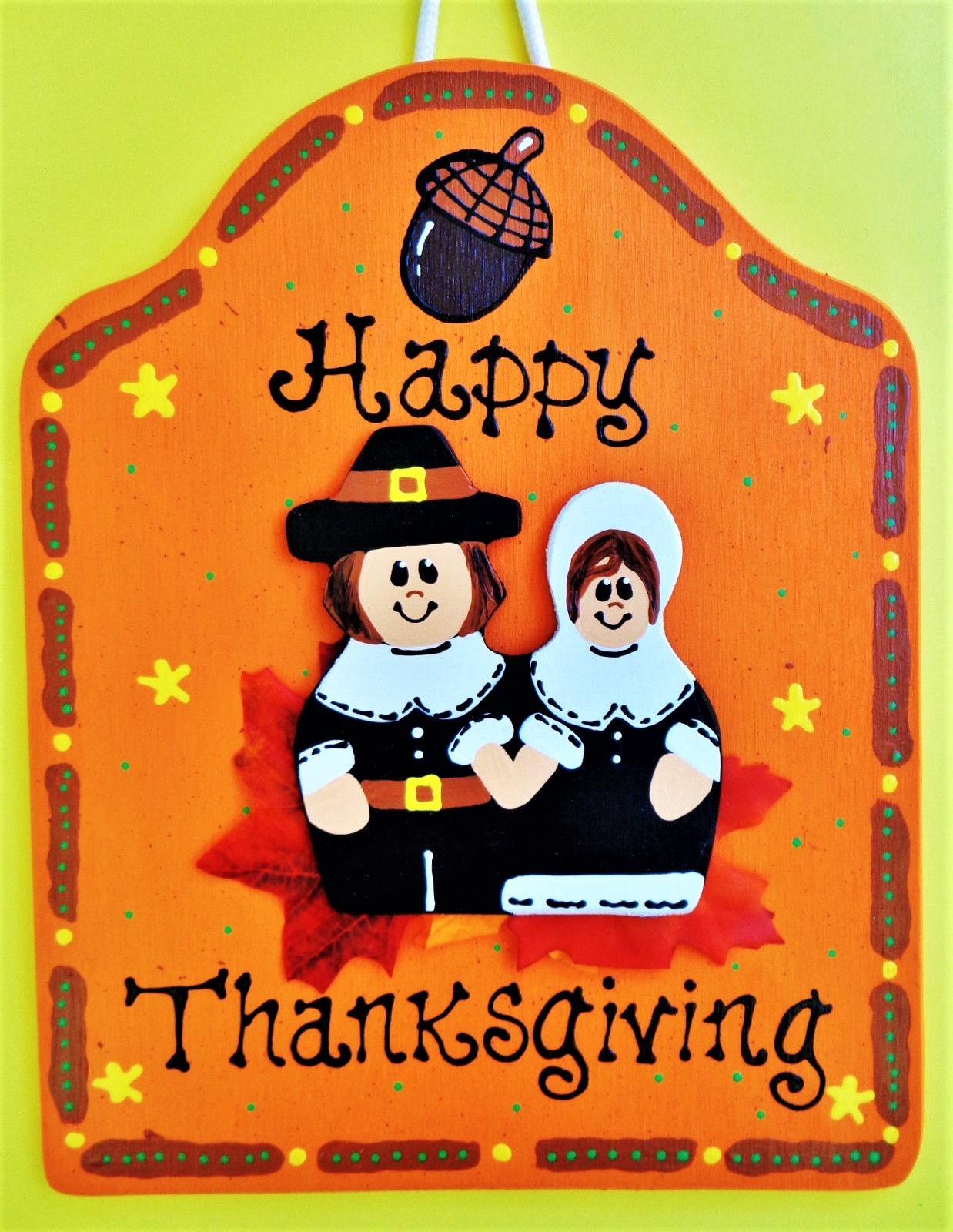 HAPPY THANKSGIVING PILGRIM SIGN Wall Plaque Family Home Fall Autumn ...