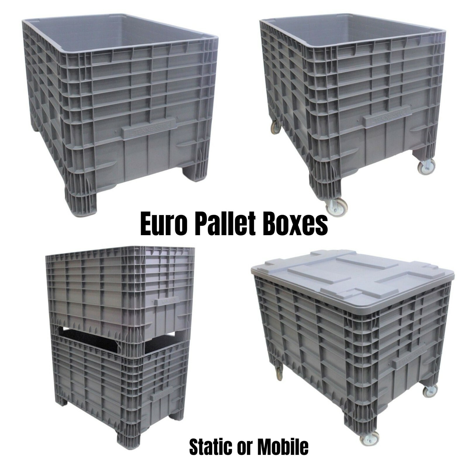 NEW Strong Plastic Euro Pallet Storage Box Boxes 1200x800x800mm Static ...