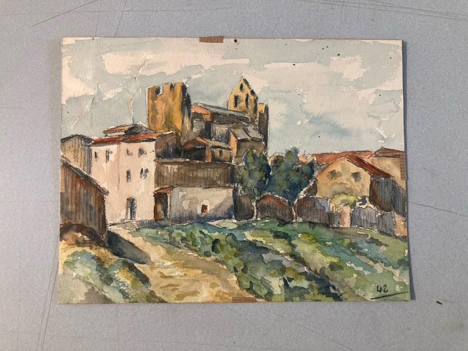 Schönes Gouache Aquarellpapier Gemälde Dorf 1942 Haus Zu Identifizieren ...