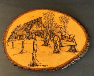 Slide Wood Burning PYROGRAPHY PLAQUE Signed Wall Hanging FOLK ART 2000 ...