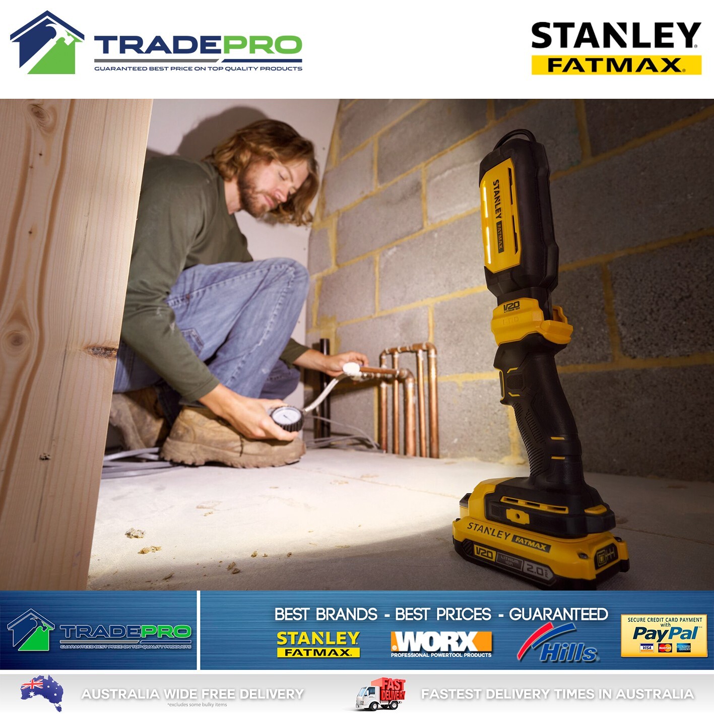 Stanley Fatmax 18V 6pc Combo Kit Cordless Blower Inflator LED Light Set ...