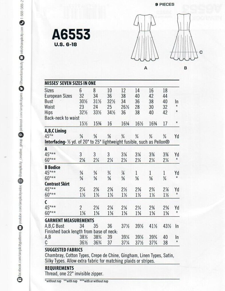 New Look A6553 Sewing Pattern Misses Dresses Three Styles 6-7-8-10-12 ...