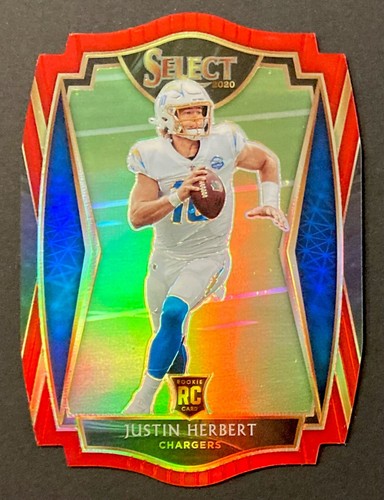 2020 Panini Select Justin Herbert RC Rookie Premier Level RED PRIZM Die ...