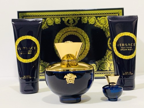 VERSACE DYLAN BLUE WOMEN PERFUME GIFT SET SPRAY 3.4 OZ + B/L + S/G ...