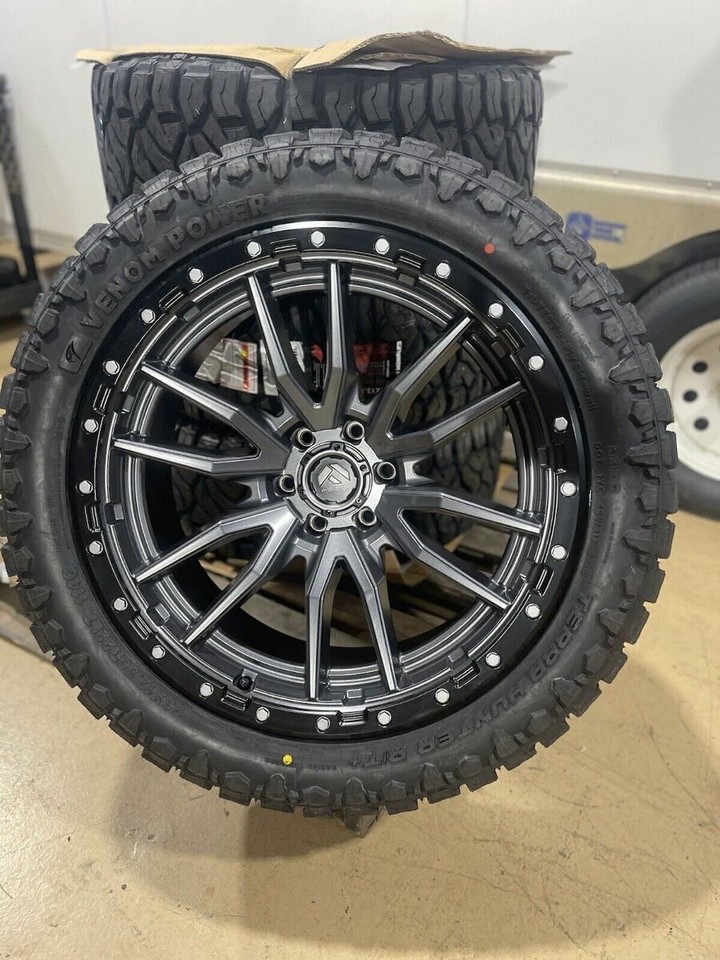 22x10 Fuel D680 Rebel Gray Wheels Rims 33" AT Tires 6x135 Ford F150 ...