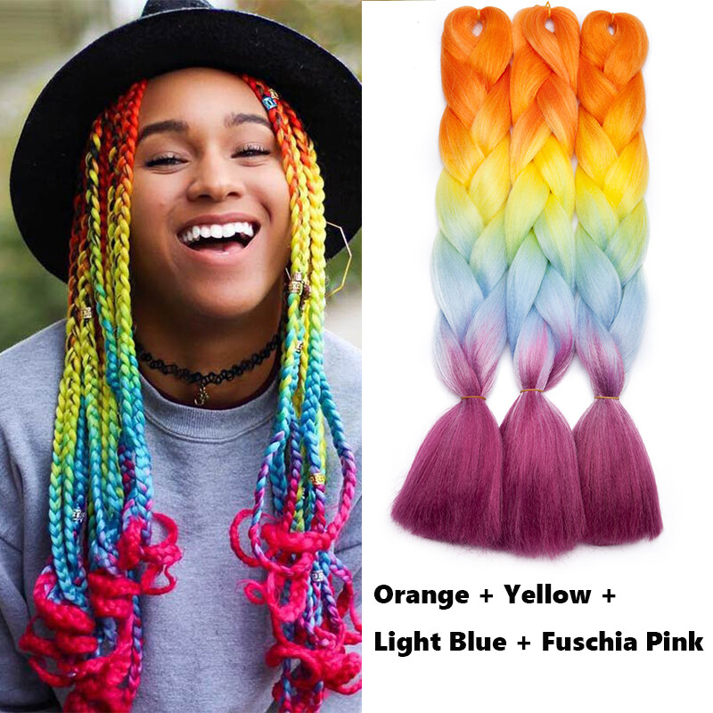 Any Color 24" Braiding Ombre Rainbow 100g Jumbo Braids Hair Extensions ...