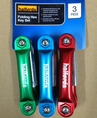 Halfords 3 Piece Folding Hexagon Hex Allen Metric AF & Security Key Set ...