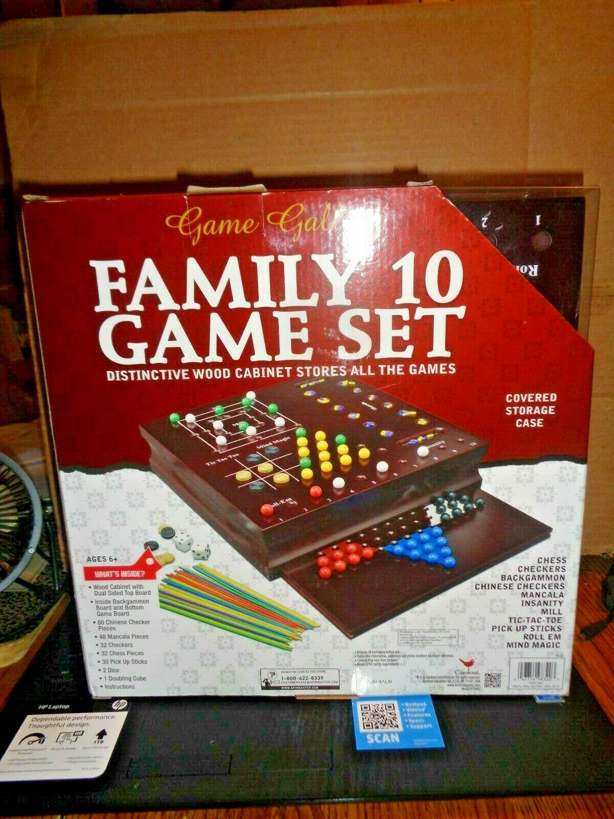 Cardinal Family 10 Game Set Distinctive Wood Cabinet Covered Storage ...