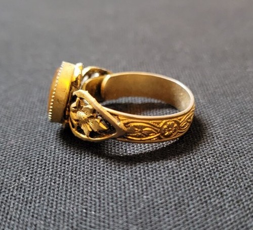 Vintage West Germany Yellow Gold Plate Embossed Agate Ring | eBay