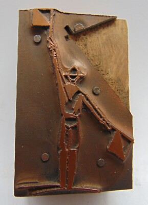 Vintage Printing Letterpress Printers Block Copper Man With 2 Flags | eBay
