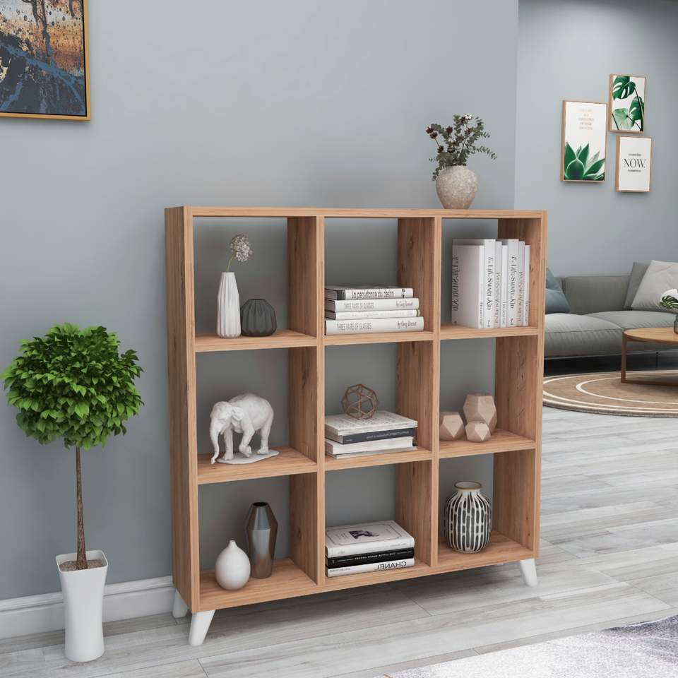 9 Cube Square Bookcase With Legs Cabinet Storage Shelving Display Wood ...