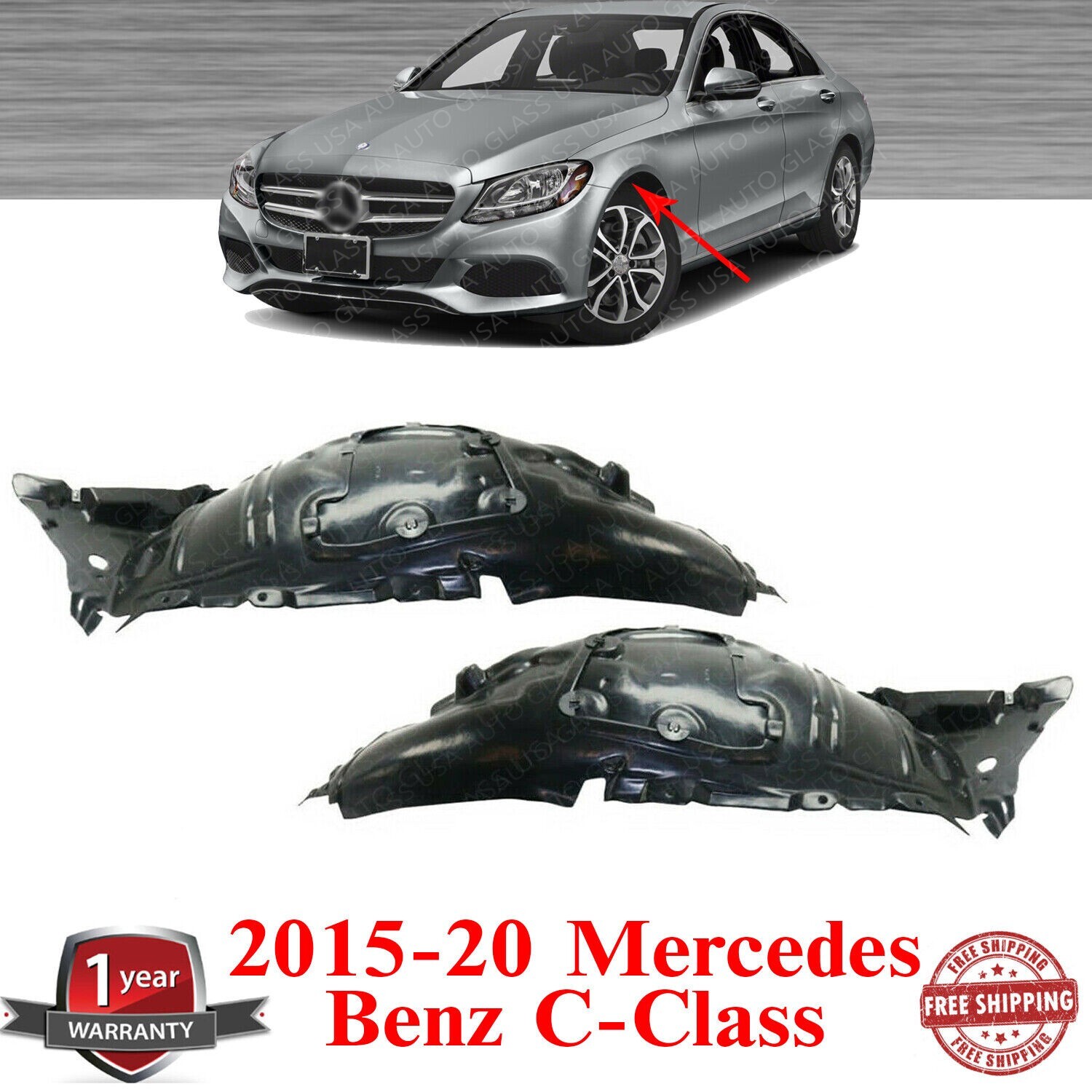 Front Fender Liners Set For 2015-2020 Mercedes Benz C-Class Sedan | eBay