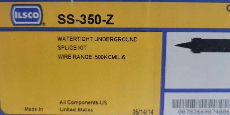 ILSCO SS-350Z WATERTIGHT UNDERGROUND SPLICE KIT WIRE RANGE: 500 KCMIL-6 ...