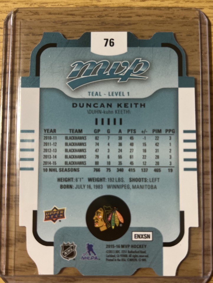 2015-16 Upper Deck MVP DUNCAN KEITH Colours & Contours Level 1 Teal #76 ...