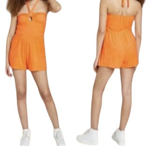 Wild Fable Women's Size Small Neon Orange Sleeveless Halter Tie Terry ...