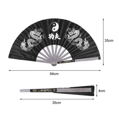 (Black)Martial Arts Fan Tessen Fan Weapon Stainless Steel Nylon ...