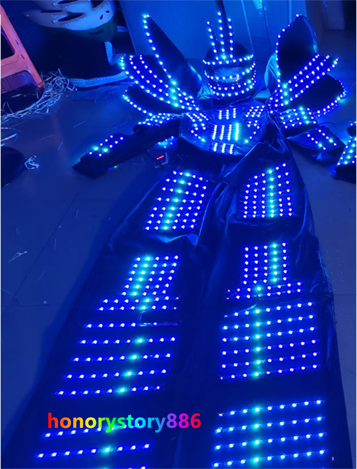 LED Robot Stilt Costume Helmet Glowing Suit 7Colors Cosplay Clothing DJ ...