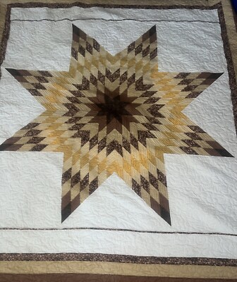 Vtg Home Homemade Lone Star Patchwork Quilt Texas Browns Earth Tones 96x86 | eBay
