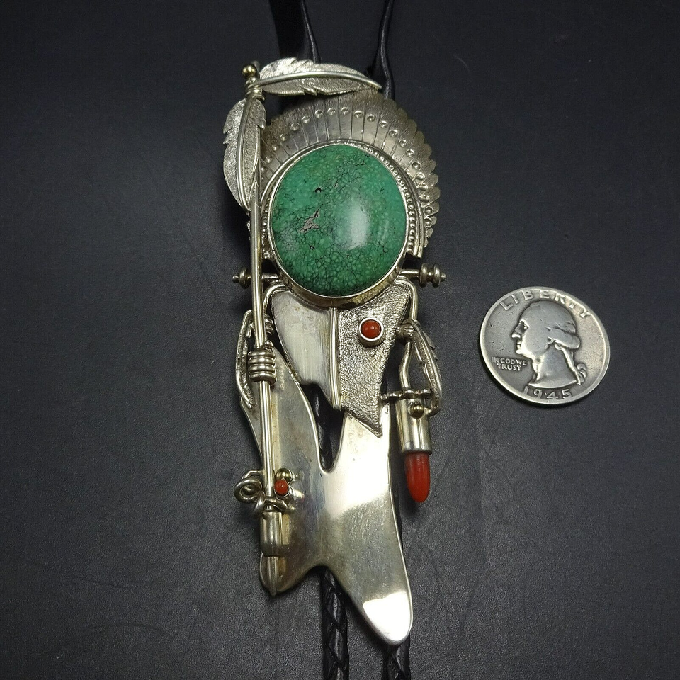 Spectacular RAY WINNER SterlingSilver 14K TURQUOISE CORAL Warrior Chief ...