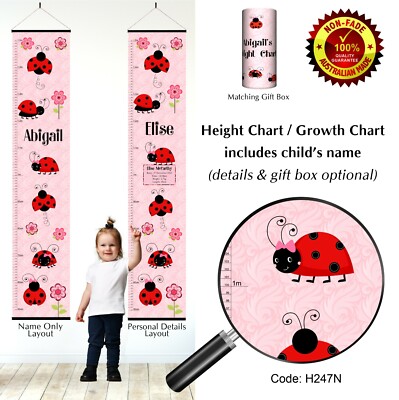 Personalised Height Growth Chart Ladybug Theme or Pink Ladybird Beetle ...
