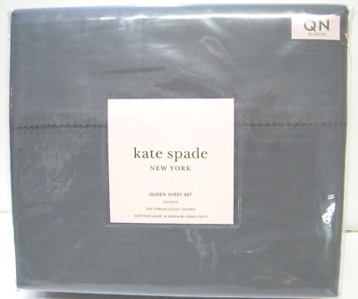Kate Spade 4 PC Cotton Sateen Sheet Set Weston Hemstitched Charcoal ...