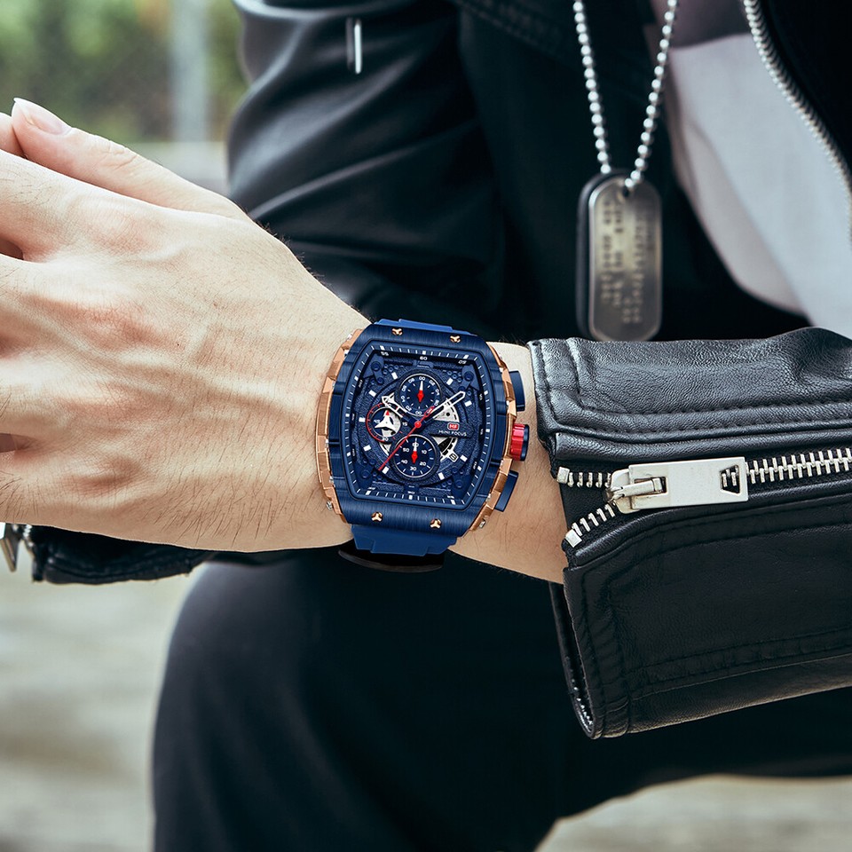 MINI FOCUS Men Rectangle Watch Silicone Wristwatch Military Sport ...