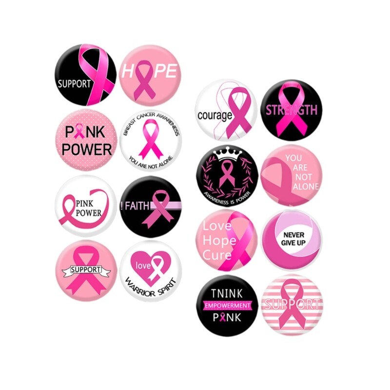 16pcs Round Ribbon Brooches Badge Breast Cancers Health Care Patient ...