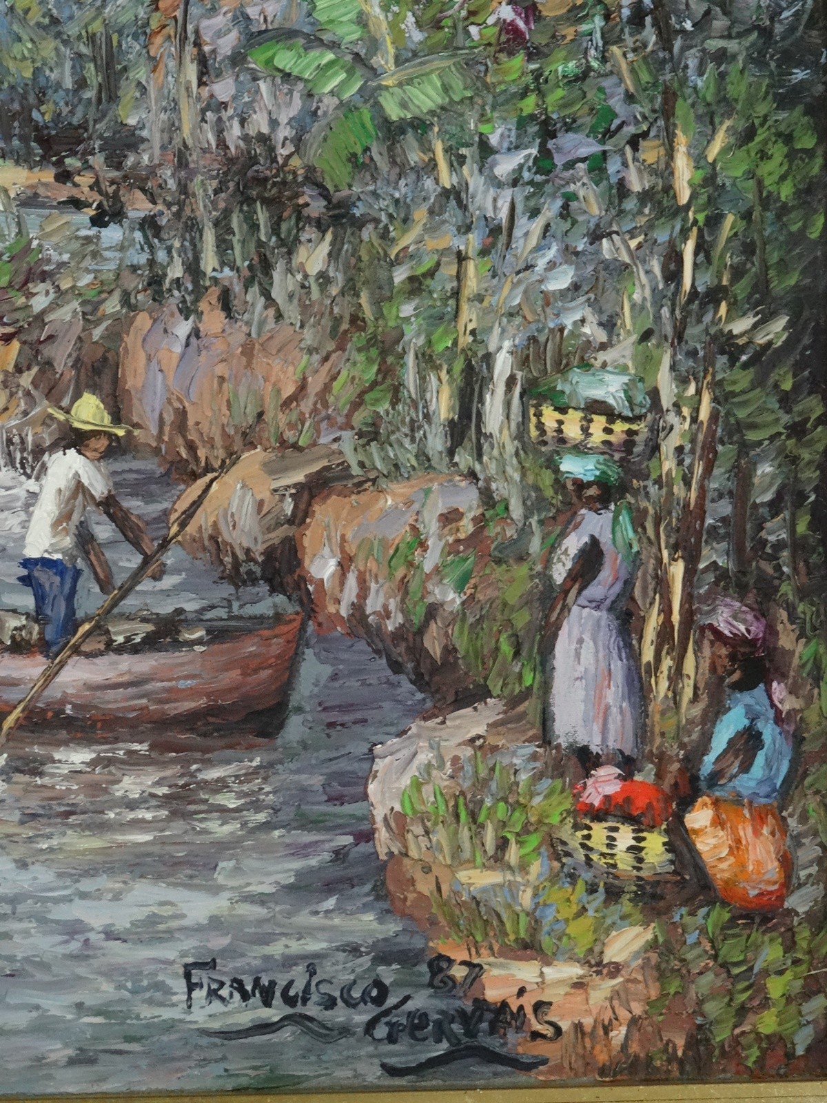 AMAZING FOLK ART FRANCISCO GERVAIS (Haitian) VILLAGE RIVER SCENE ...